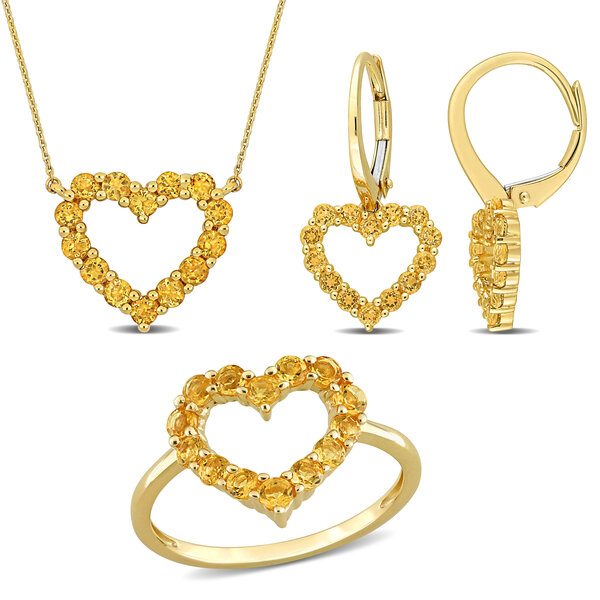 Gemstone Jewelry - 2 1/2 CT TGW Citrine 3-Piece Jewelry Set - Heart ...