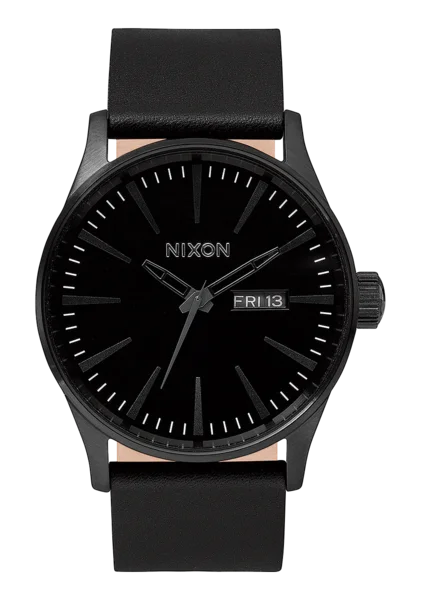 Nixon - Sentry Leather Watch - All Black - Military & Gov't Discounts ...