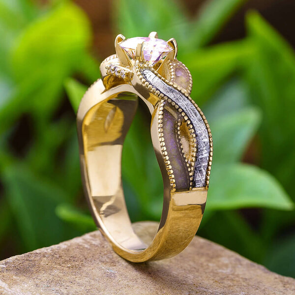 Jewelry by Johan - Fossil & Meteorite Engagement Ring in Yellow Gold ...